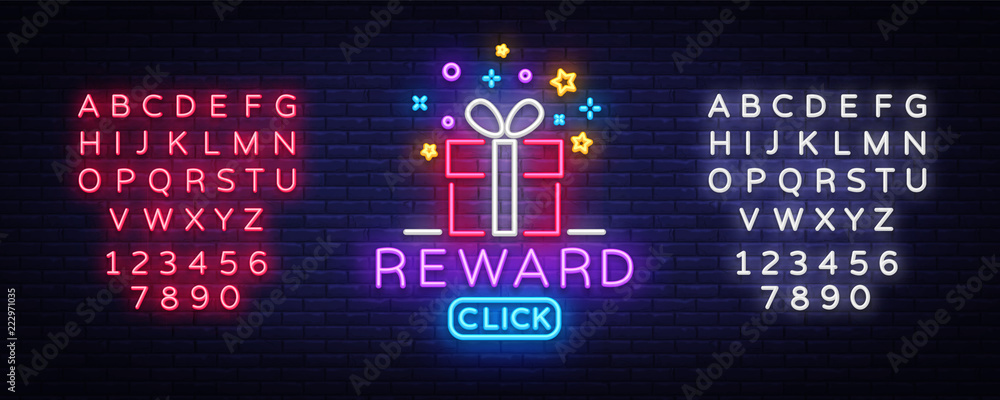 Reward Neon Sign Vector. Gift neon sign, Win super prize design ...