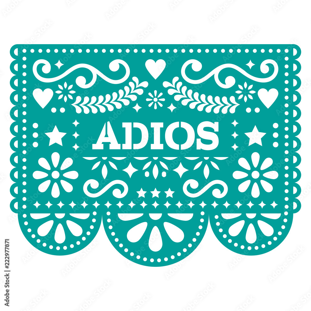 Adios Papel Picado vector design or greeting card - goodbye party ...