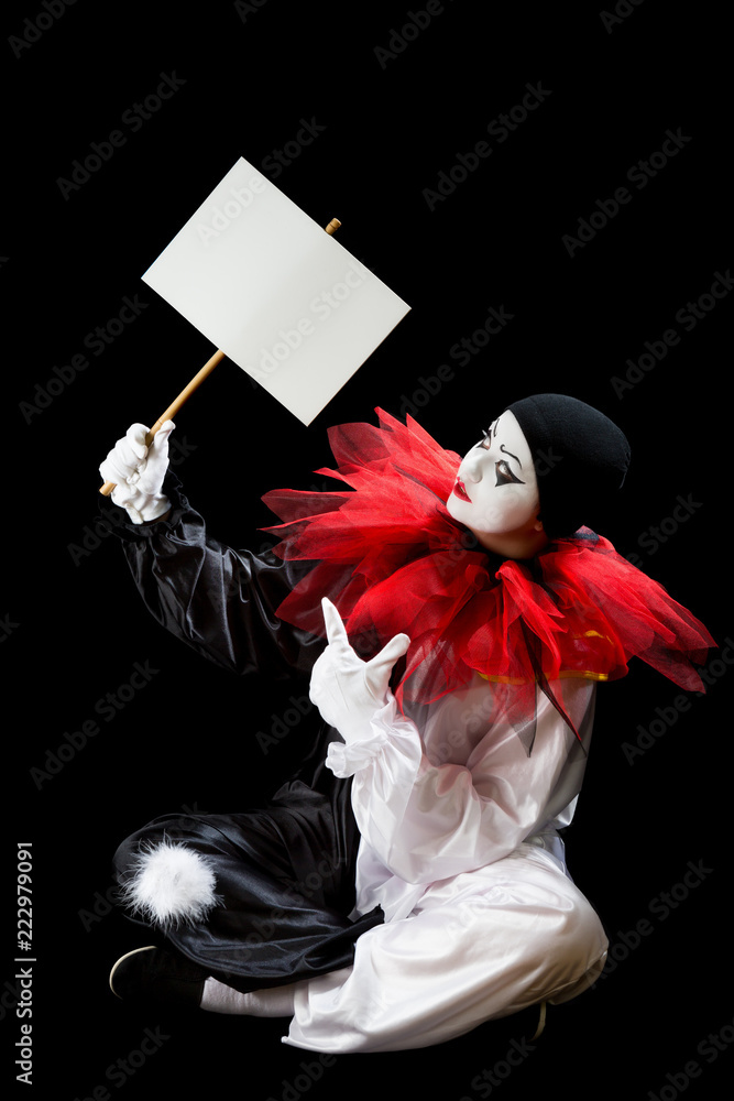 Pierrot with blank sign Stock Photo | Adobe Stock