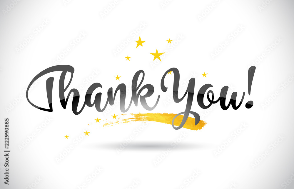 ThankYou! Word Vector Text with Golden Stars Trail and Handwritten ...