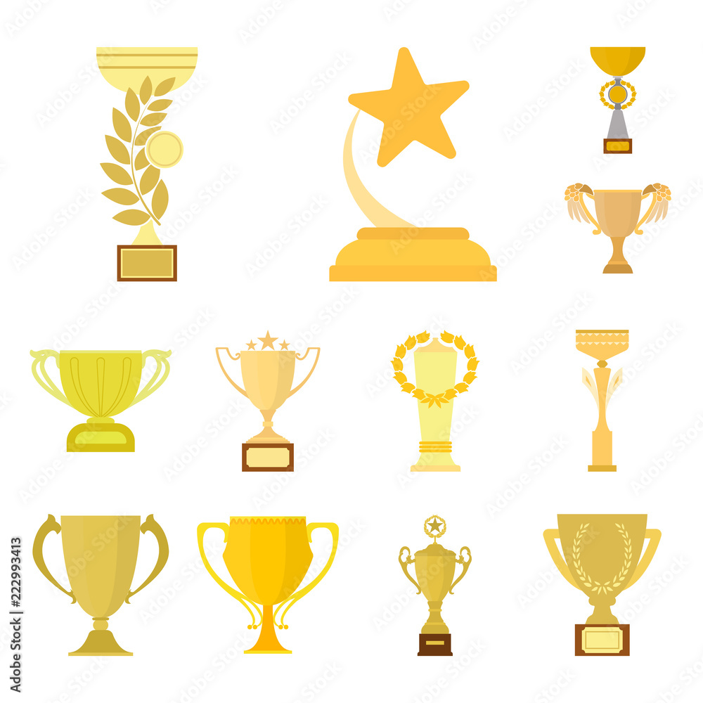 Gold Cup cartoon icons in set collection for design. Winners Cup vector ...