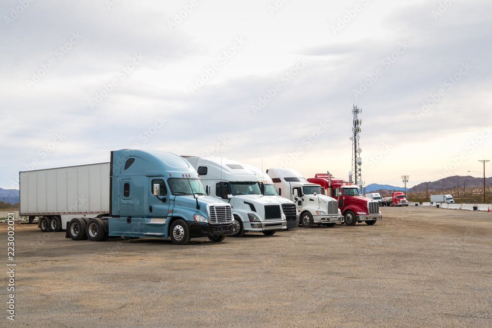 Semi Trucks at road side truck stop Stock Photo | Adobe Stock
