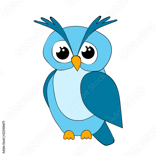 Blue Owl On Branch Clip Art