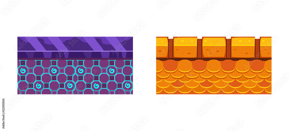 Seamless fantasy ground textures, endless platforms for game user ...