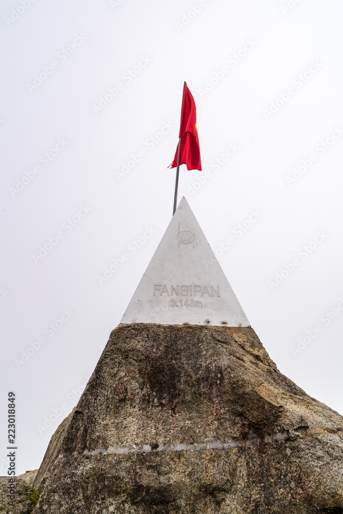 Peak of Fansipan and flag in the clouds on SAPA VIETNAM. Top spot in ...