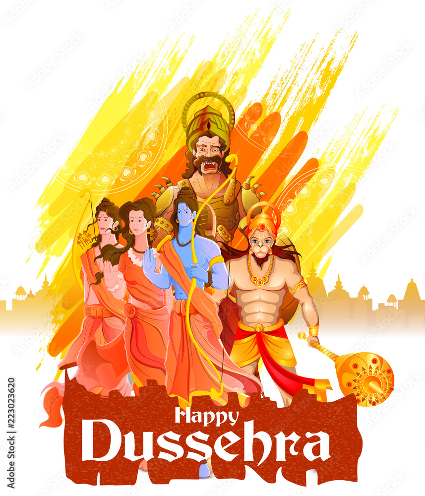 Lord Rama killing Ravana in Happy Dussehra festival of India Stock ...