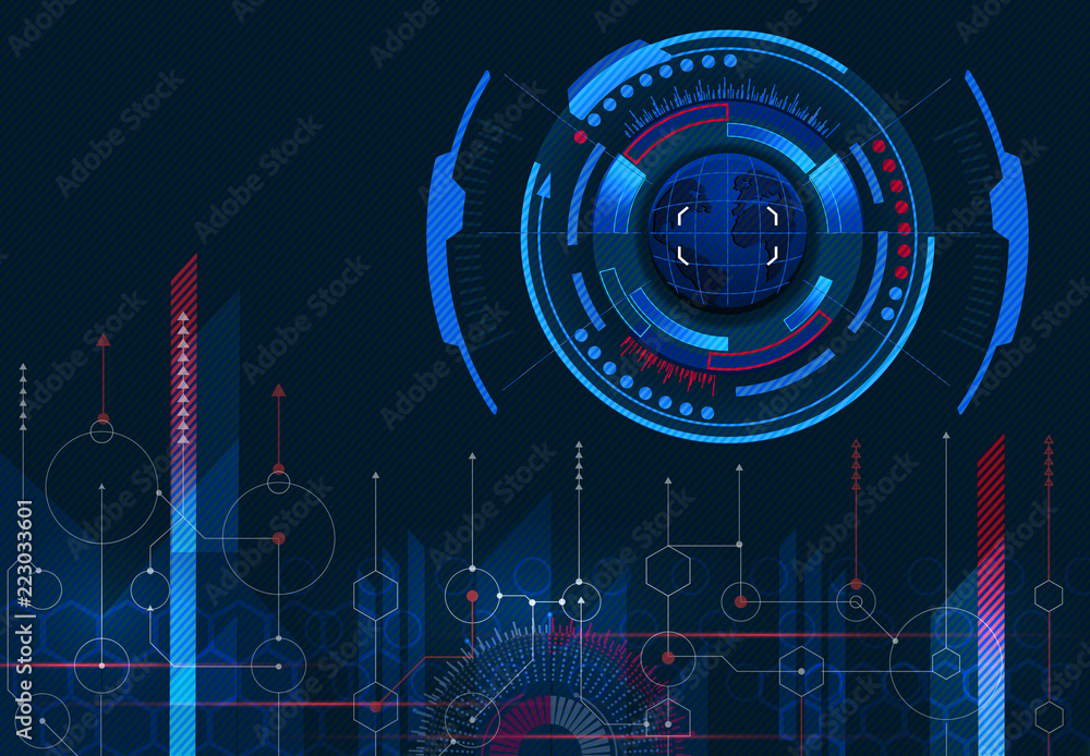 Computer management. The image of the earth. Virtual graphic interface ...