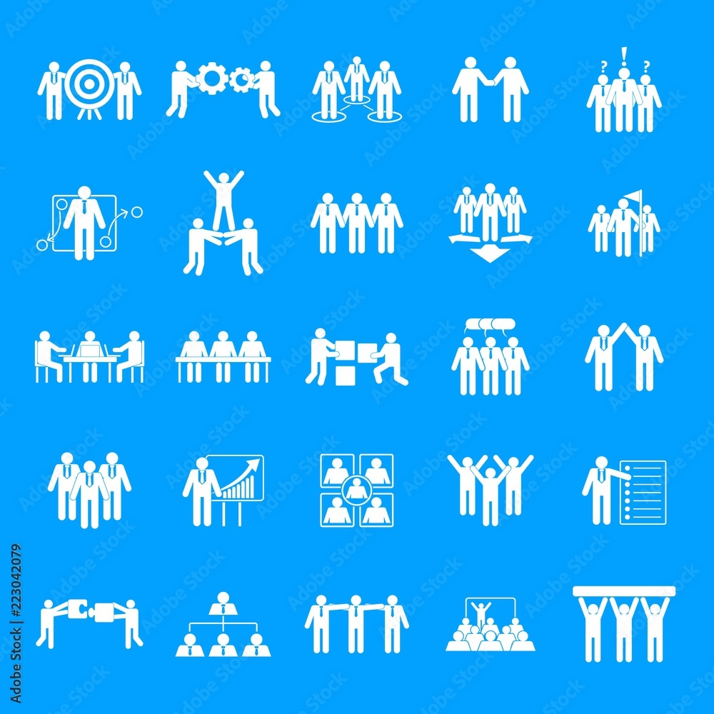 Team building work training icons set. Simple illustration of 25 team ...