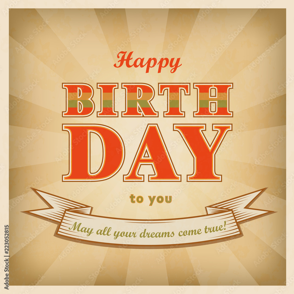 Vintage style Happy birthday background. Retro square greeting banner ...