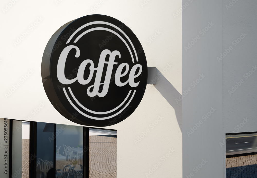 Round Sign on Façade Mockup Stock Template | Adobe Stock