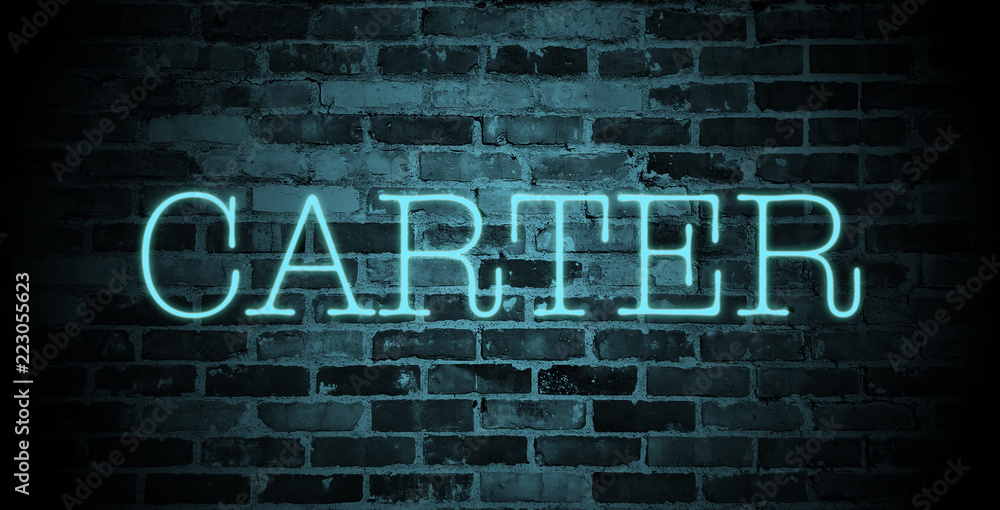 first name carter in blue neon on brick wall Stock Illustration | Adobe Stock