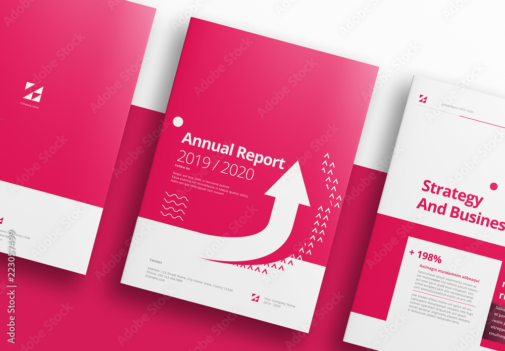 Pink and White Annual Report Layout Stock Template | Adobe Stock
