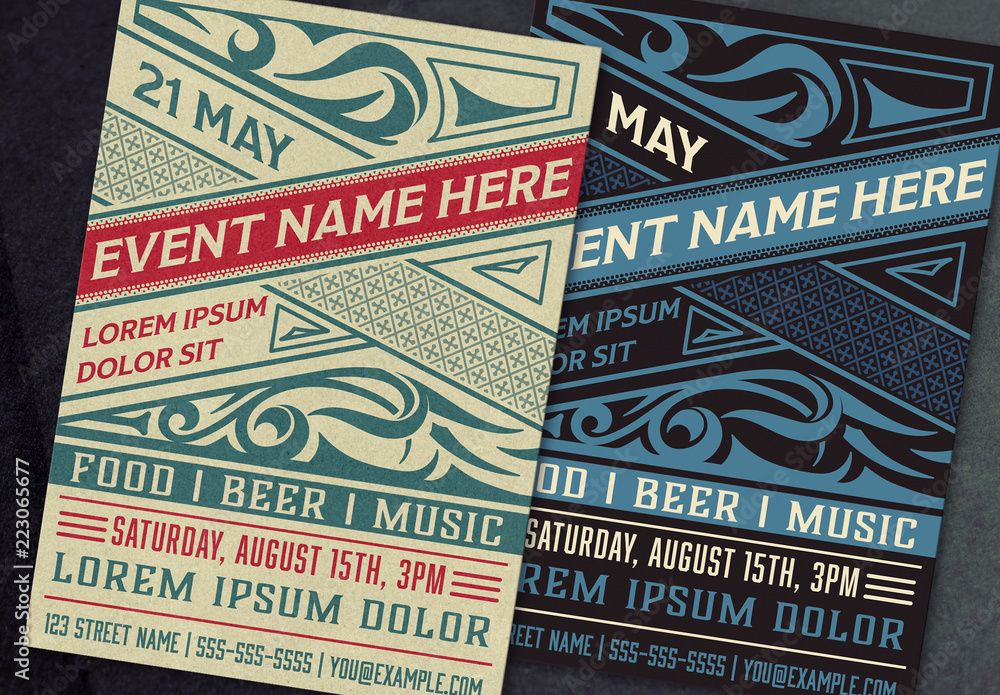 Event Poster Layout with Ornamental Elements Stock Template | Adobe Stock