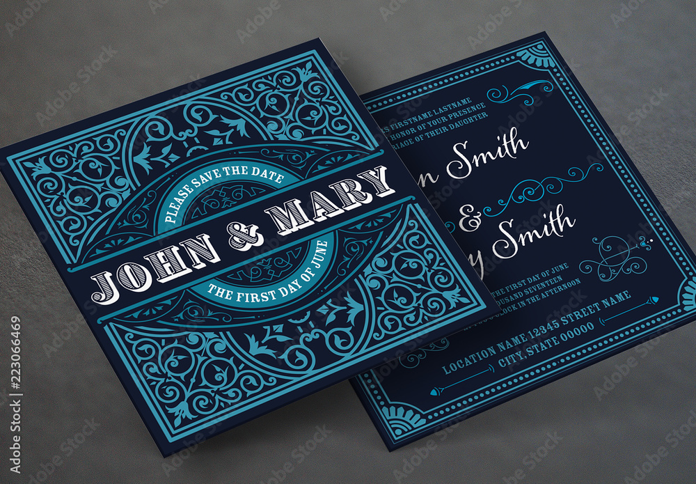Wedding Invitation Layout with Ornamental Elements Stock Template ...