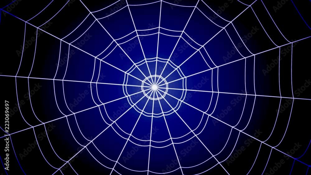 white concentric cobwebs jump sharply and stick on a blue background ...