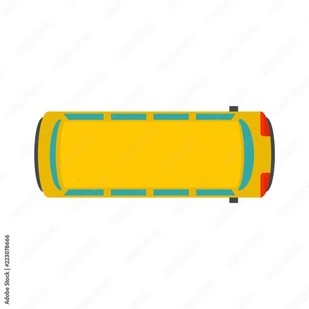 Top view school bus icon. Flat illustration of top view school bus ...