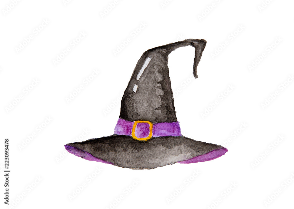 Watercolor hand painting the witch’s hat isolated on white background ...