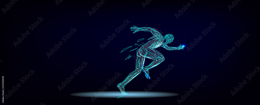 Running man. Vector drawn by color lines. Minimal cover design. Low ...