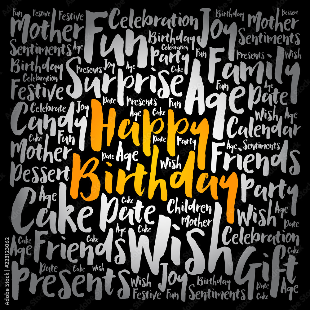 Happy Birthday word cloud collage with numbers, holiday concept ...