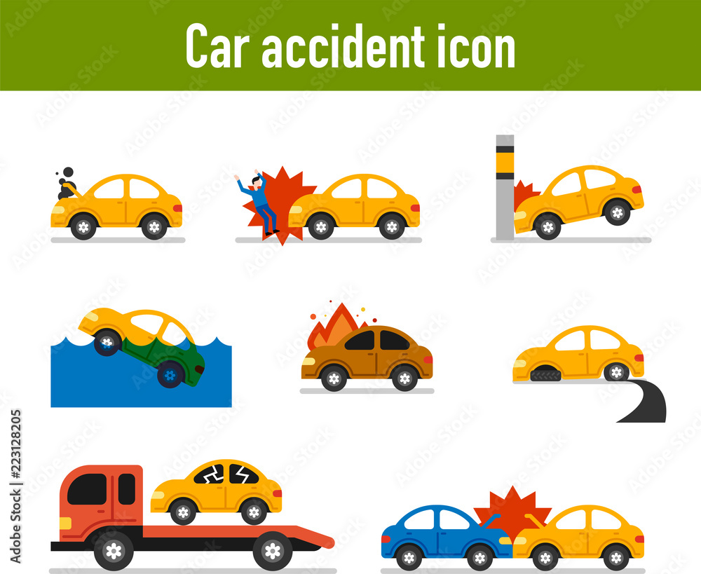Various situations of car accident. flat design style vector graphic ...