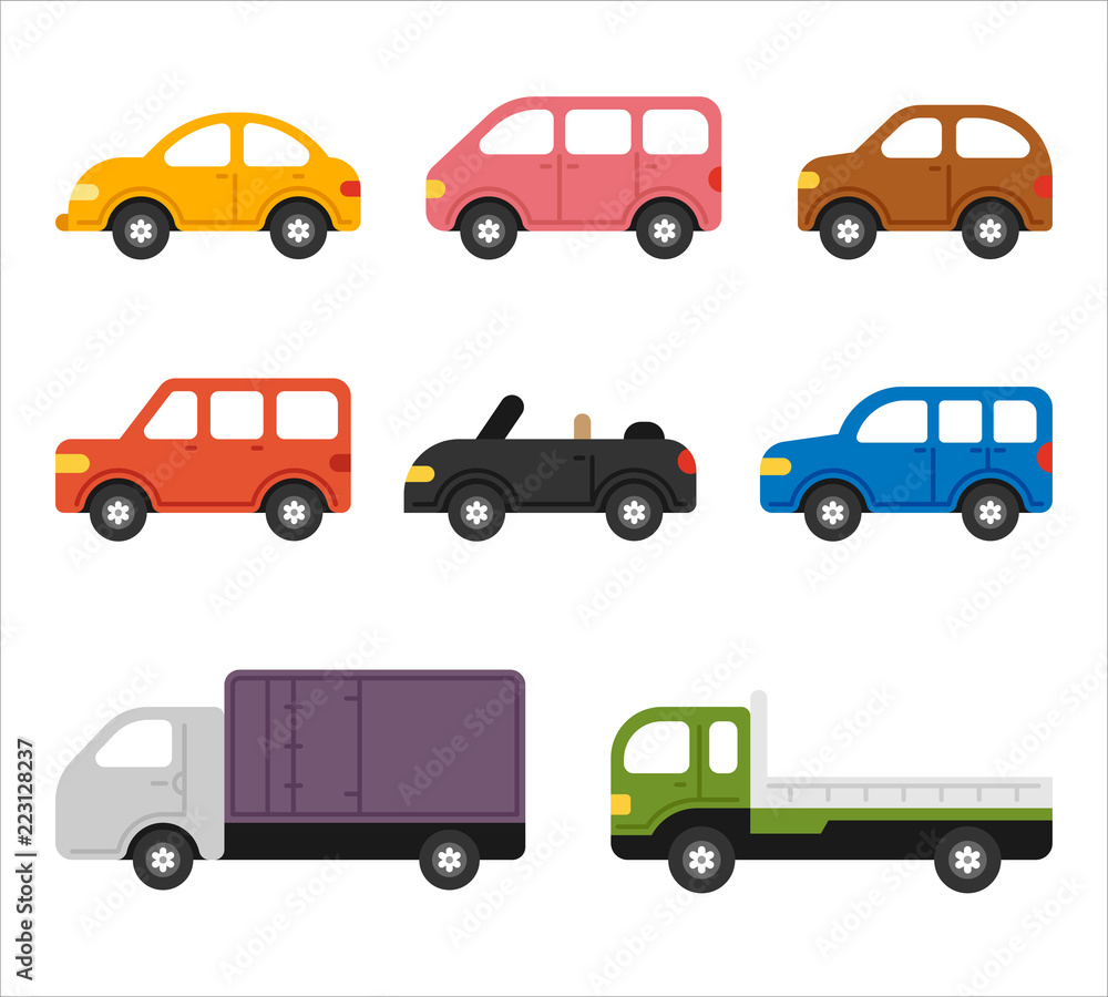 cute shape car simple icon set. flat design style vector graphic ...