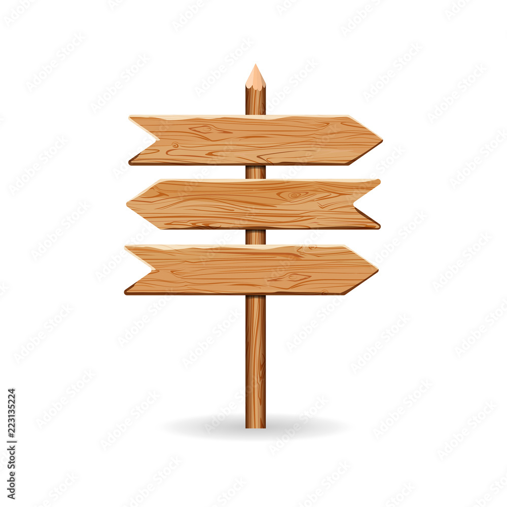 Wooden arrow signs board set. Vector wood signboards plank road Stock ...