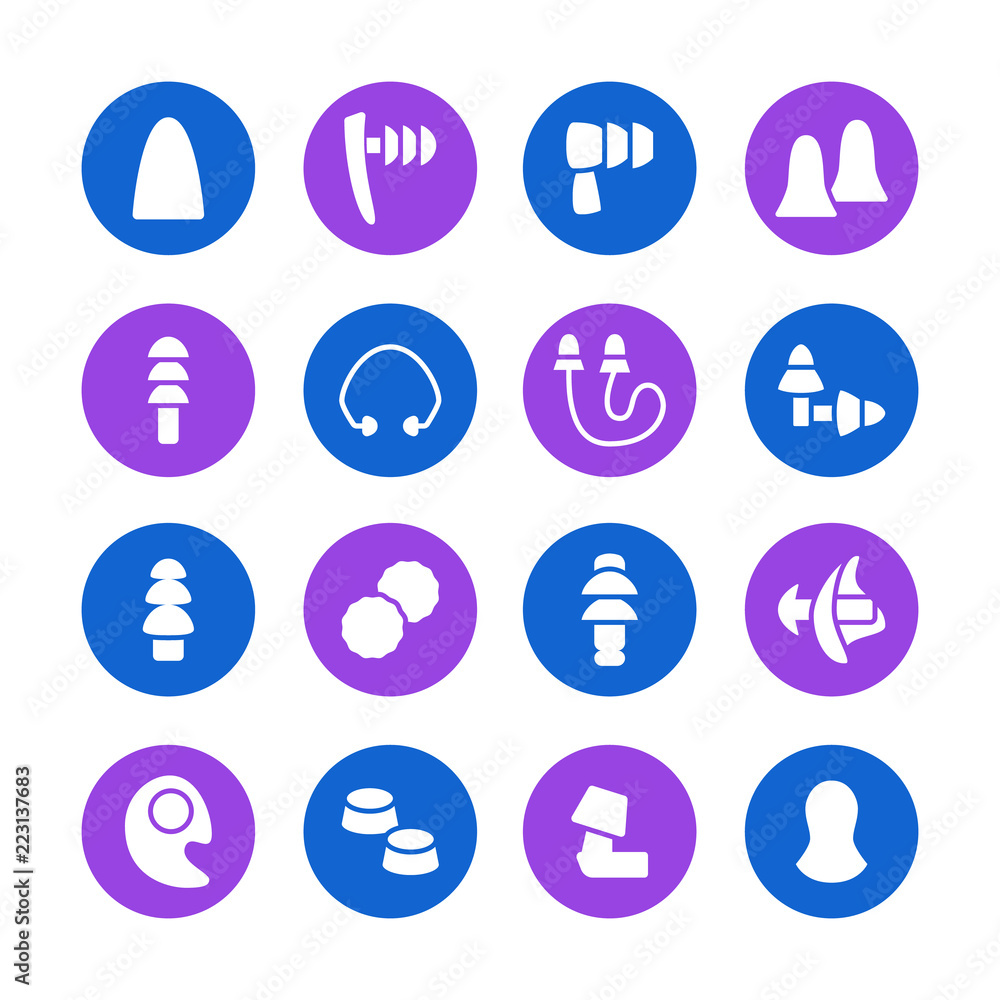 Earplugs flat glyph icons. Healthy sleep without snore, ear safety ...