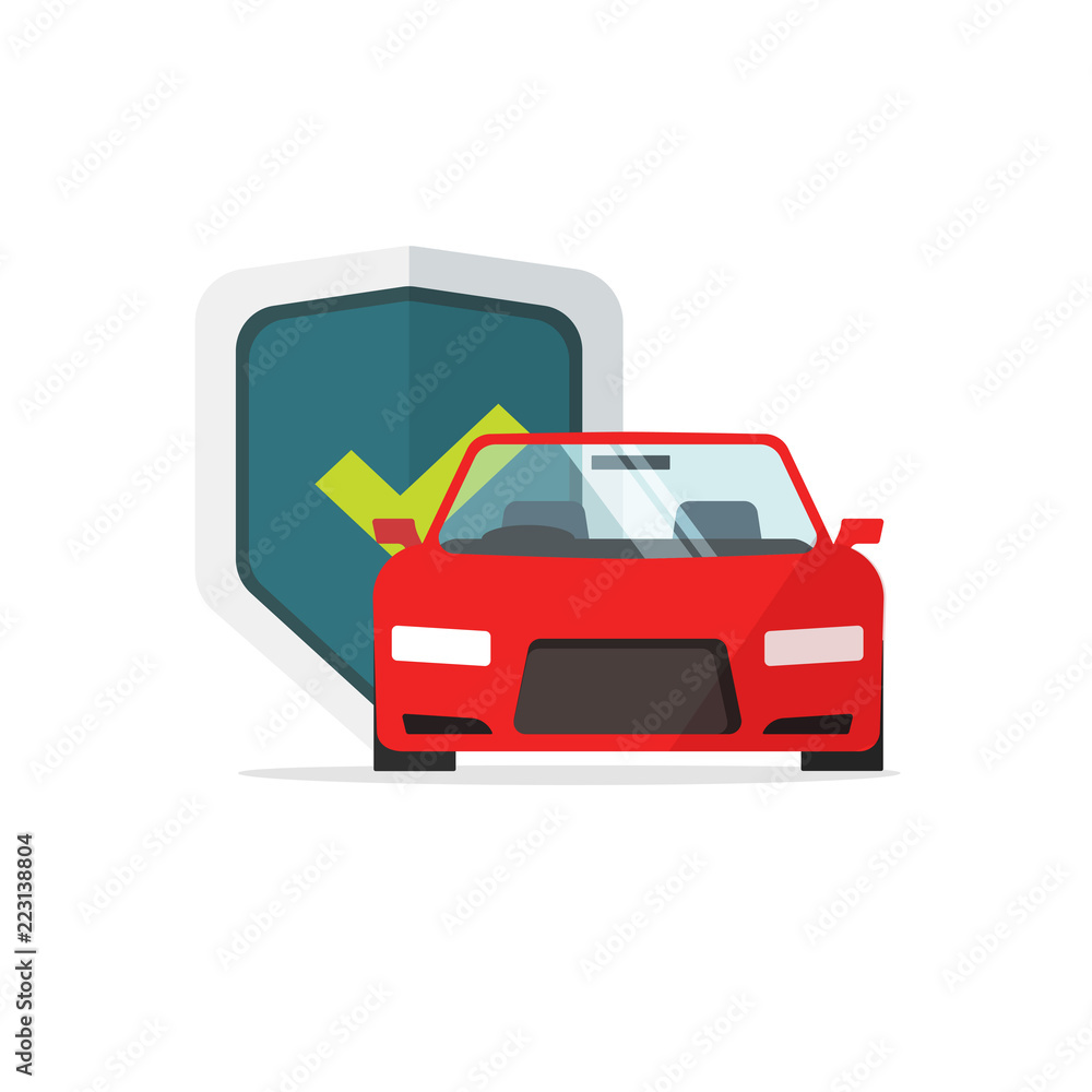 Car protection vector illustration, flat cartoon automobile with shield ...