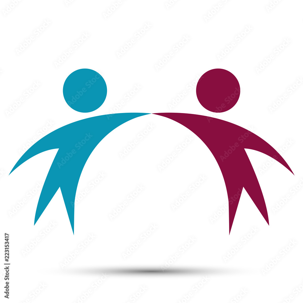 Vector graphic two happy people in a round colorful logo.icon team work ...