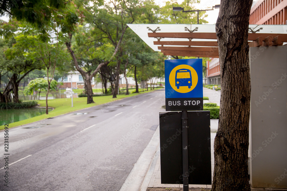 bus stop sign on bus station. public transportation and communication ...