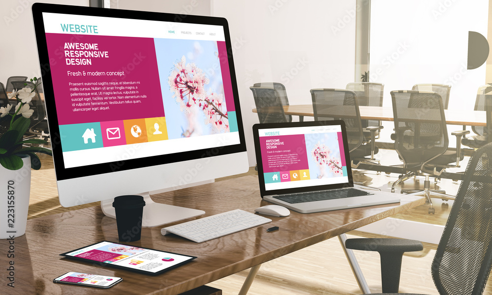 computer, laptop, tablet, and phone with fresh responsive website ...