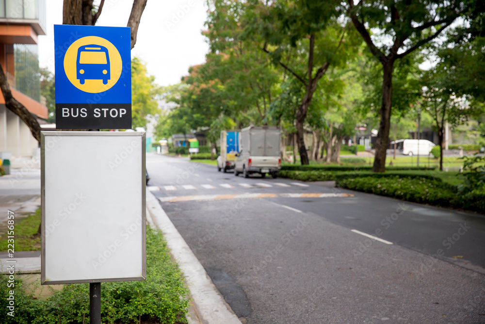 bus stop sign on bus station. public transportation and communication ...