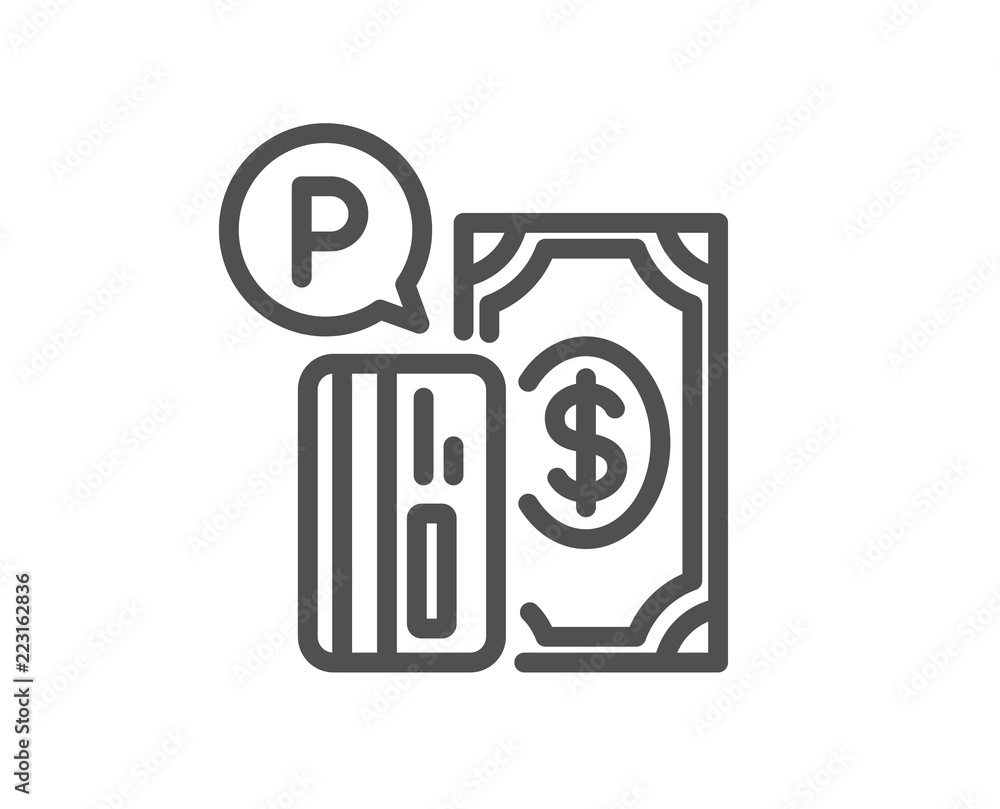Parking payment line icon. Paid car park sign. Transport place symbol ...