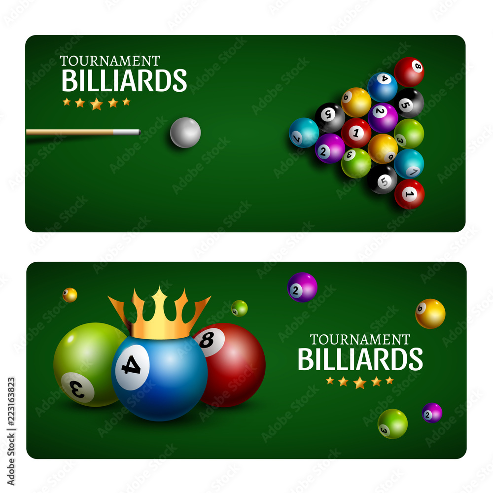 Billiard club game banner template. Billiard pool green table design ...