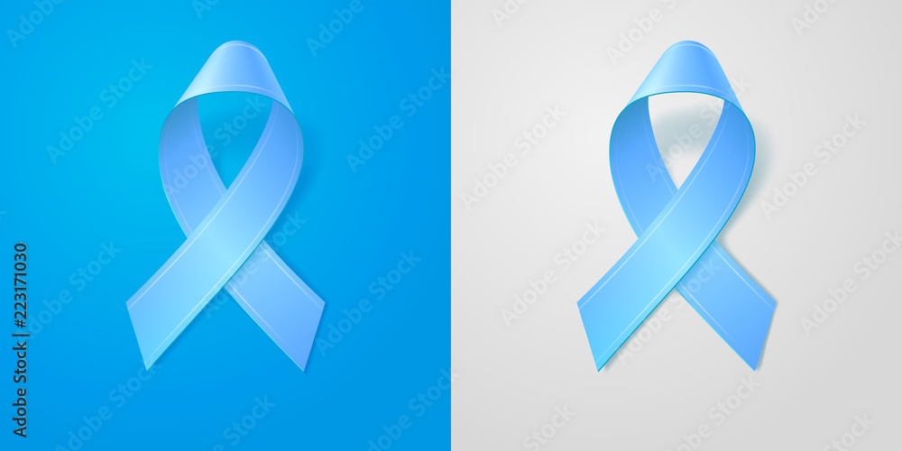 Realistic illustration blue ribbon with soft shadow on blue and gray ...