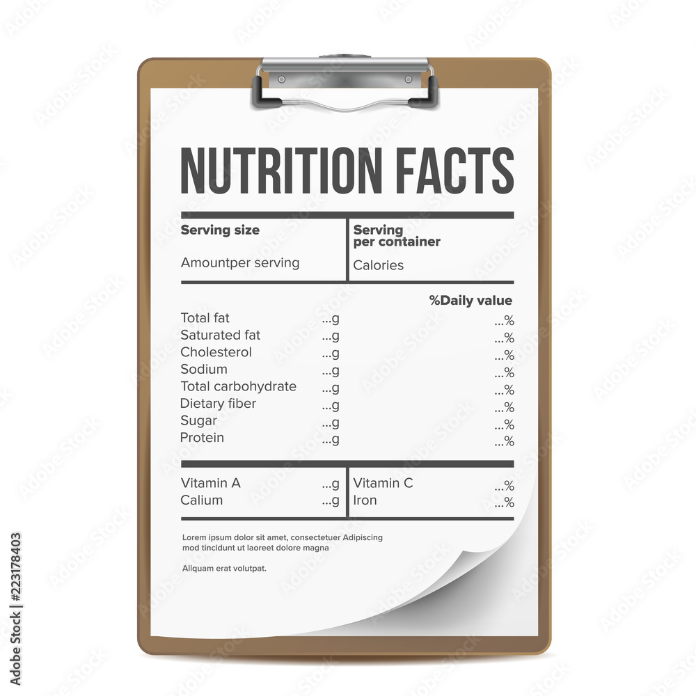Nutrition Facts Vector. Blank, Template. Serving. Healthy. Fitness ...