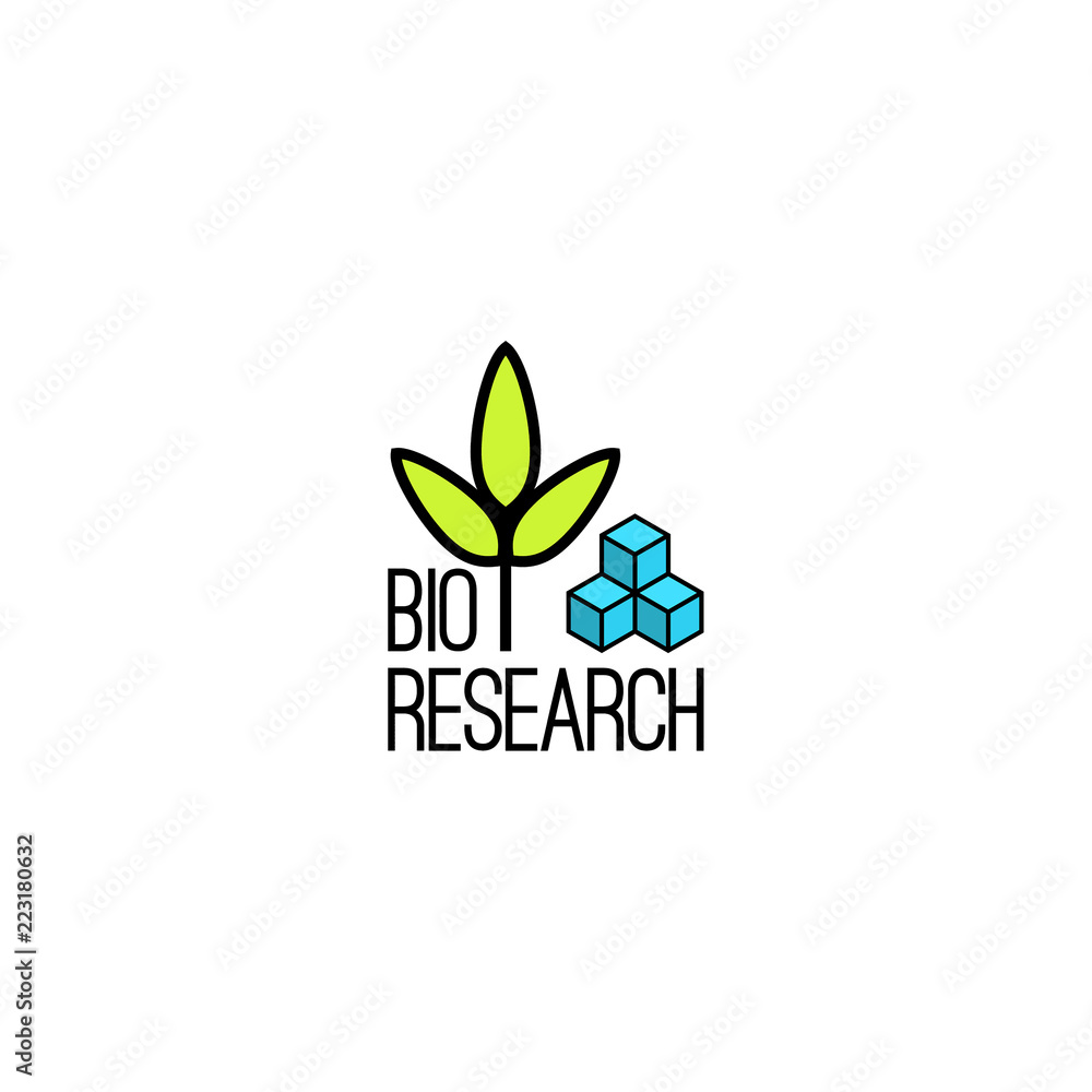 Vector logo with plant and cubes. Bio research in the agricultural ...