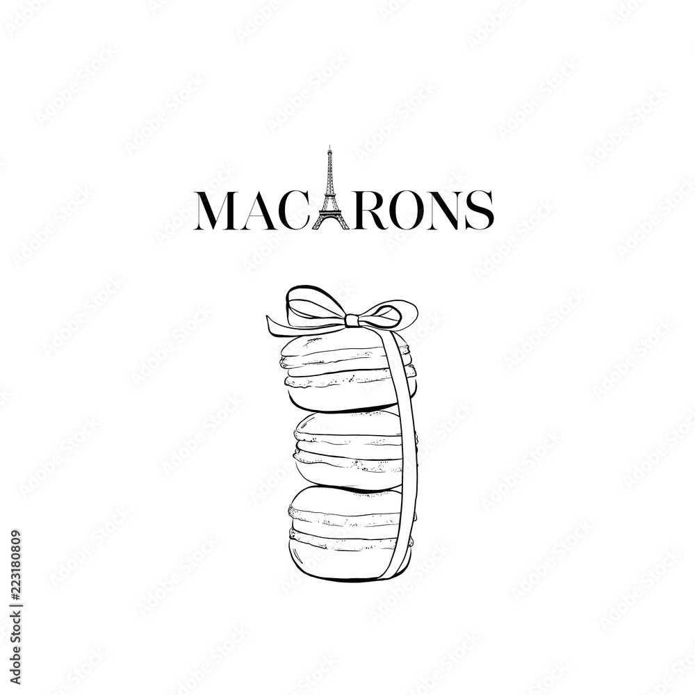Hand drawn watercolor of macarons cakes, french pastry dessert ...