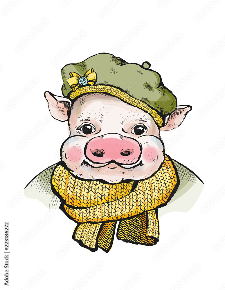 Cartoon Pig Head On A Stick