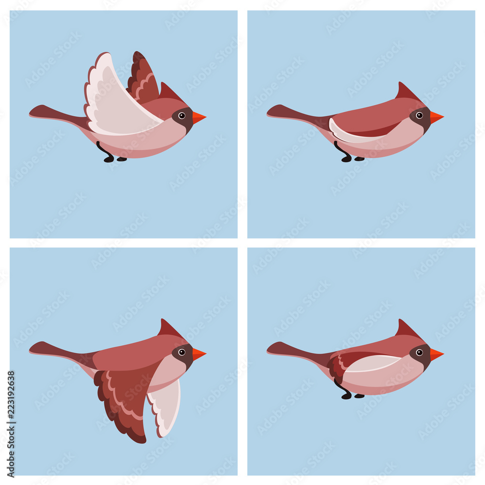 Flying Cardinal Bird (female) animation sprite sheet Vektor Stok ...