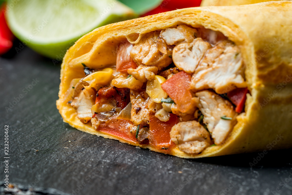 Mexican chicken burrito Stock Photo | Adobe Stock