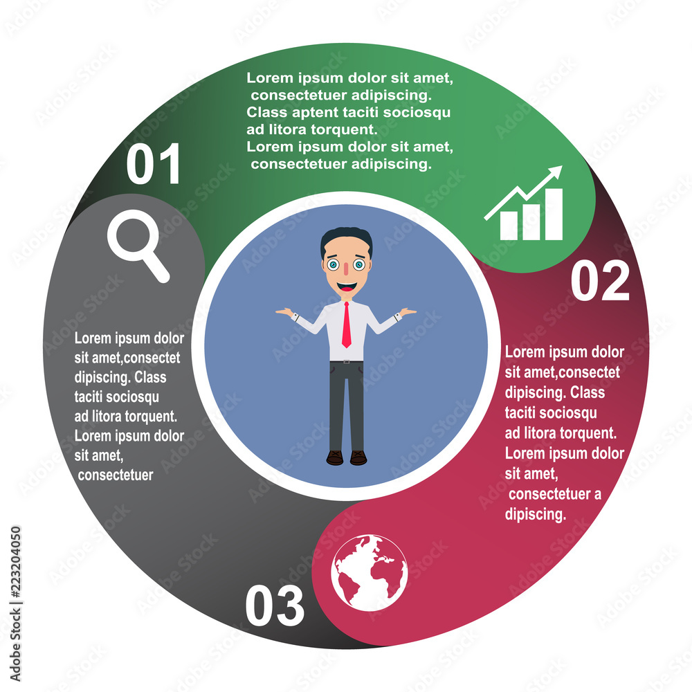 3 step vector element in three colors with labels, infographic diagram ...