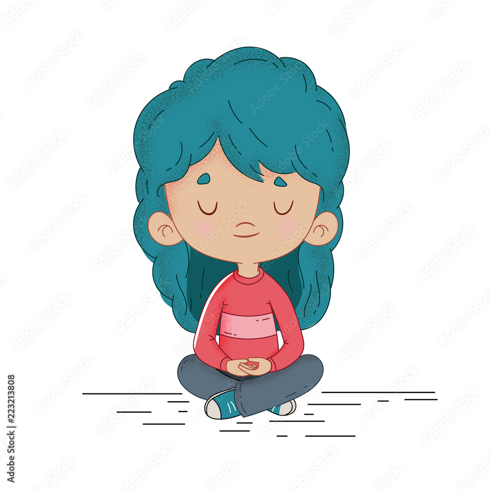 Niña meditando tranquila vector de Stock | Adobe Stock Niña meditando tranquila vector de Stock | Adobe Stock