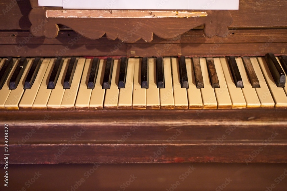 Vintage old piano. Close-up of keyboard keys Stock Photo | Adobe Stock