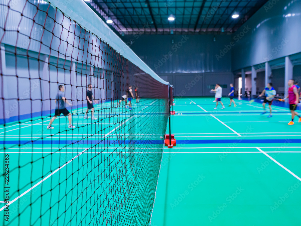 badminton net in the badminton court. Stock Photo | Adobe Stock