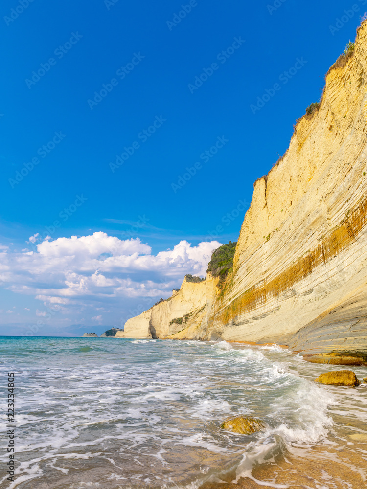 Logas Beach and amazing rocky cliff in Peroulades. Corfu Island. Greece ...