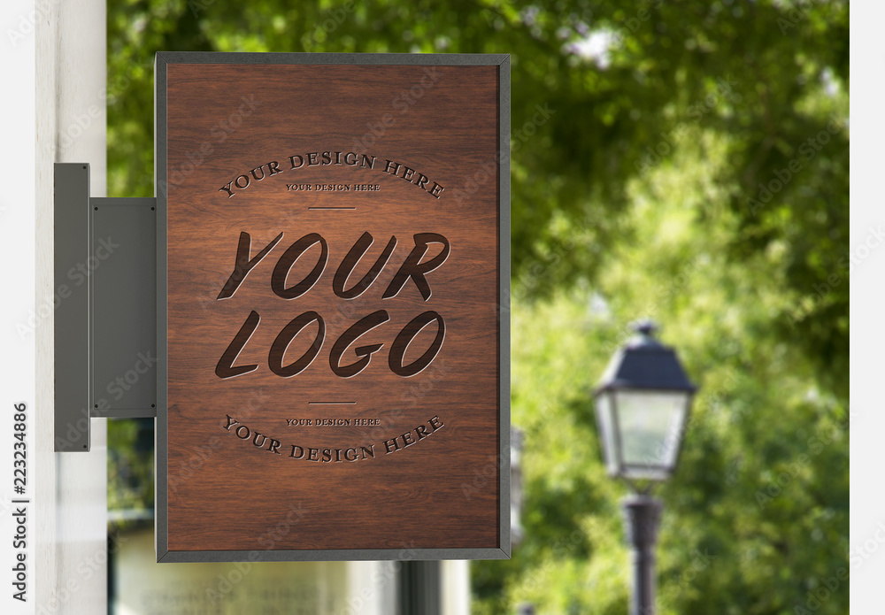 Vertical Wooden Store Sign Mockup Stock Template | Adobe Stock