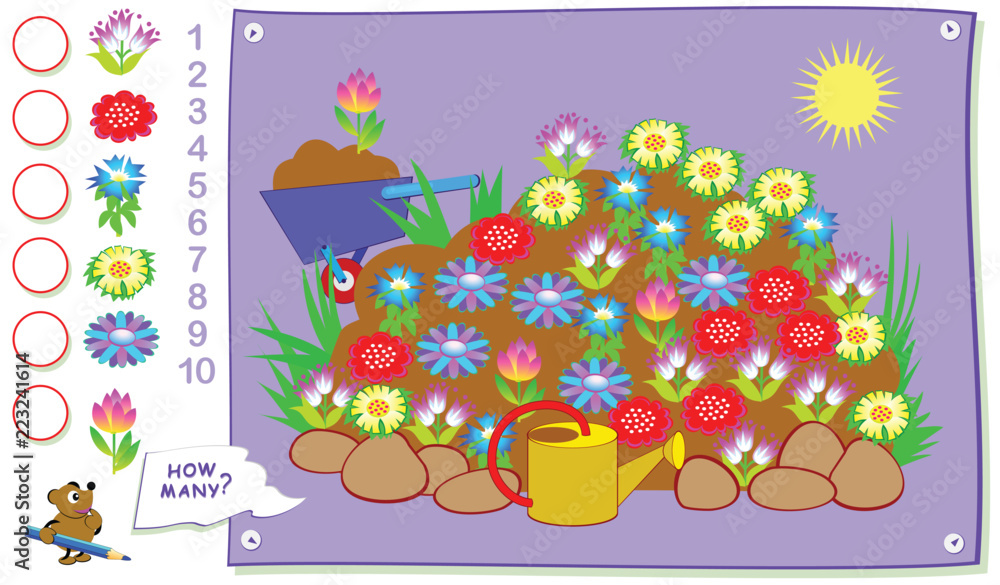 Educational page for kids. How many times can you find each of plant in ...
