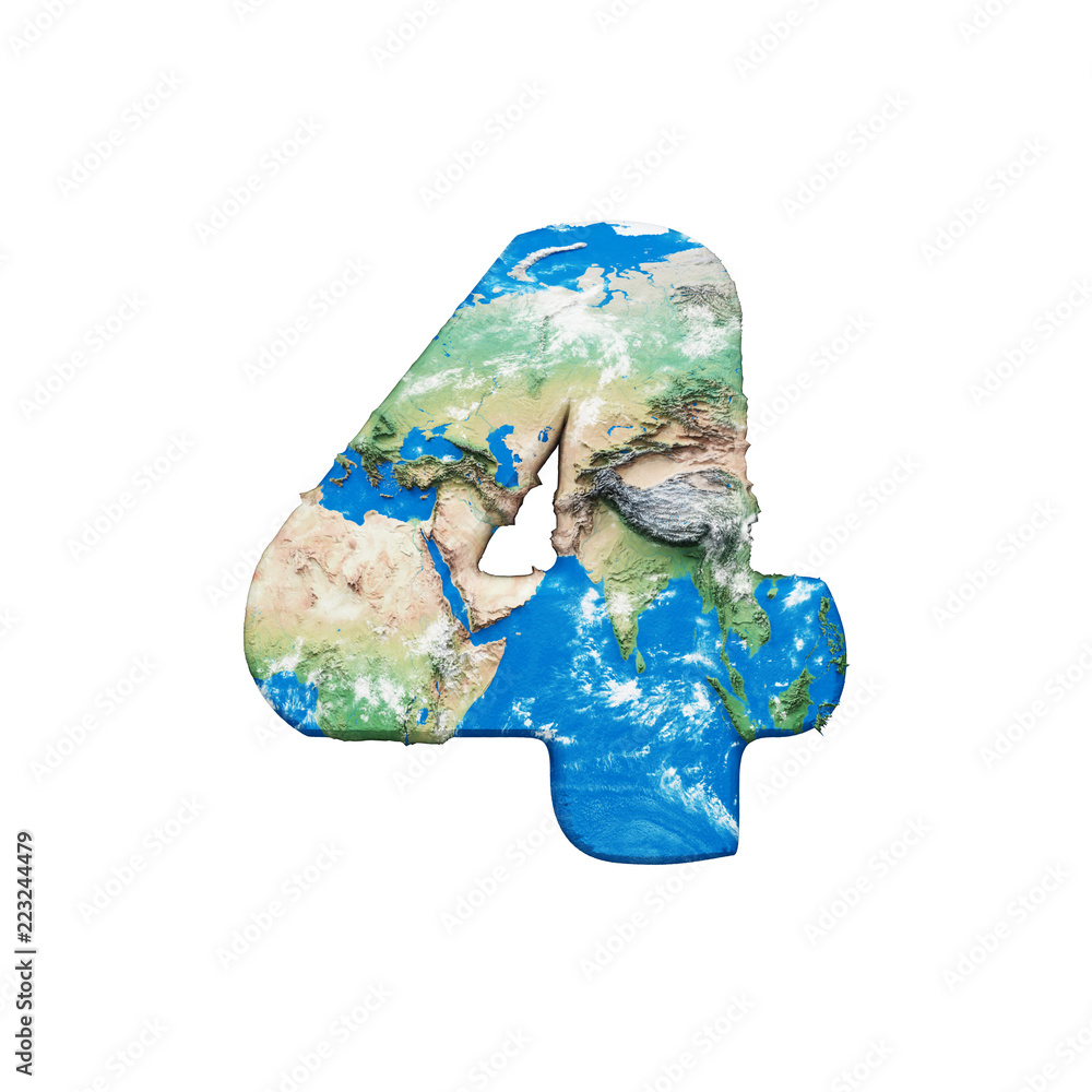 World earth globe alphabet number 4. Global worldwide font with NASA ...