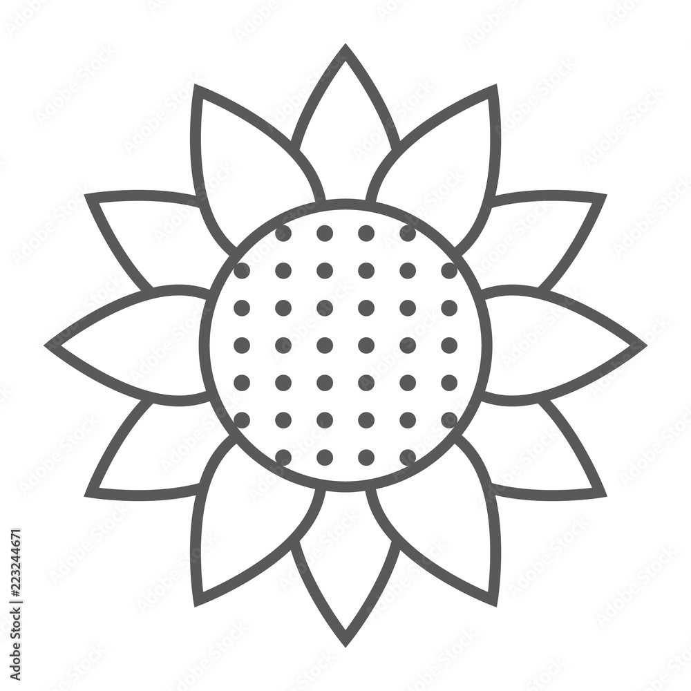 Sunflower thin line icon, nature and floral, flower sign, vector ...